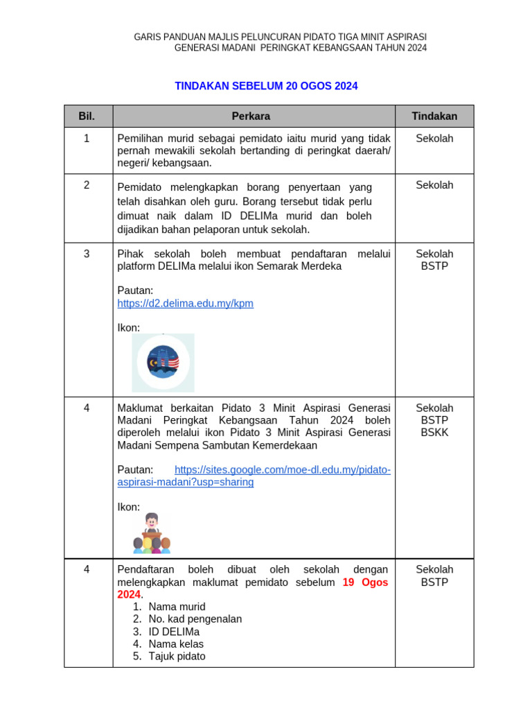 Garis Panduan Pidato Tiga Minit Aspirasi Generasi Madani Peringkat Kebangsaan Tahun 2024 | PDF