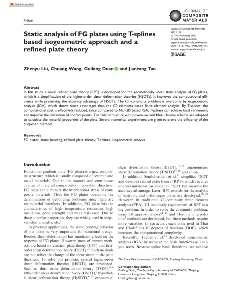 903 Static Analysis of FG Plates Using T-Splines Based Isogeometric ...
