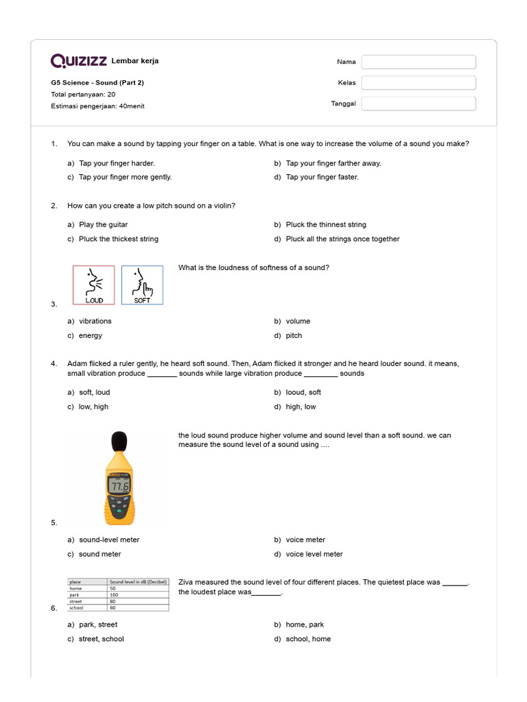 G5 Science - Sound (Part 2) - Quizizz | PDF