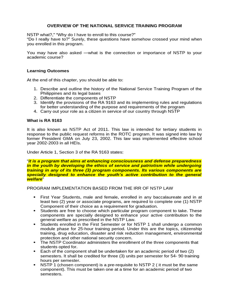 Overview of NSTP | PDF
