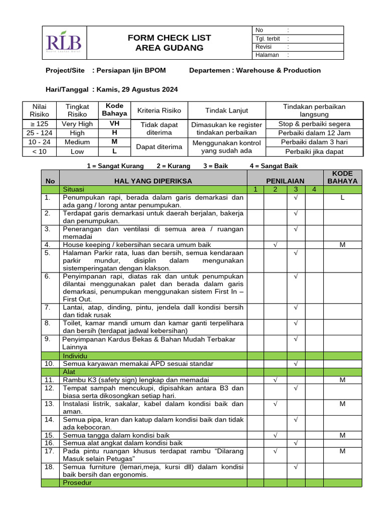 Form Checklist Area Gudang | PDF