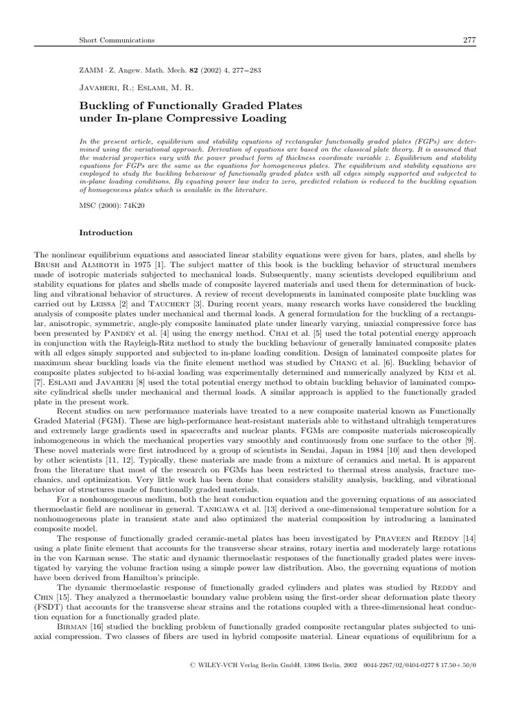 212 Buckling of Functionally Graded Plates | PDF