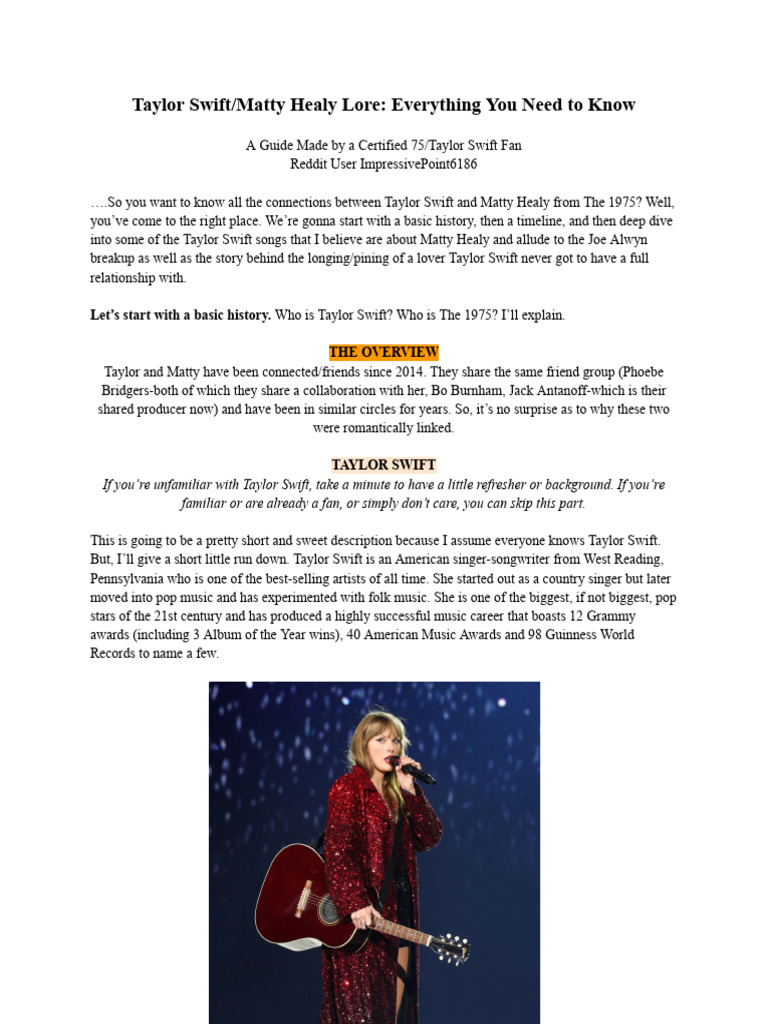 Taylor Swift - Matty Healy Lore Document | PDF