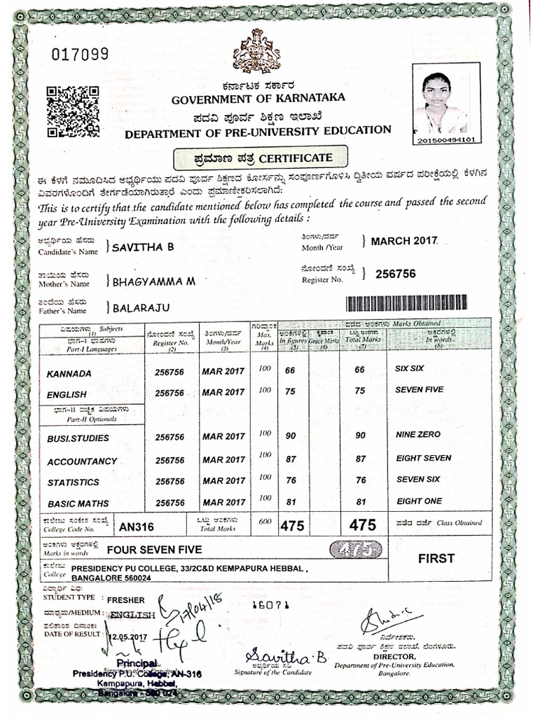 PUC marks card | PDF