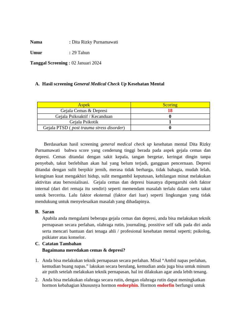 Hasil Screening Dita | PDF