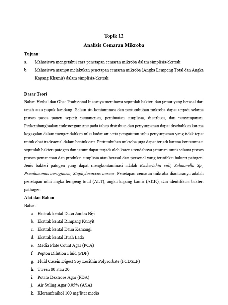 TOPIK 12 Uji Cemaran Mikroba | PDF