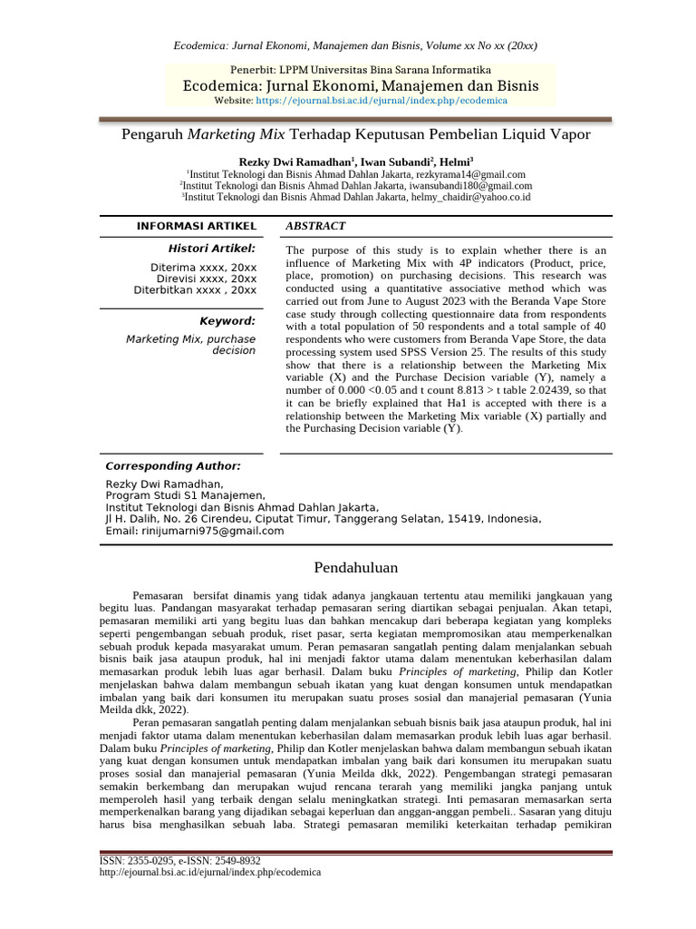 Rezky Dwi Ramadhan - 1961201011 - Manajemen - Jurnal | PDF