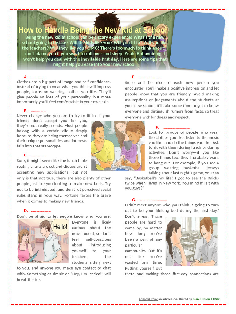 How To Handle Being A New Kid in School Reading Comprehension Exercises ...