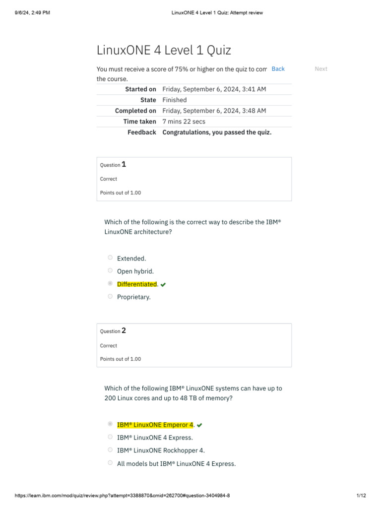 LinuxONE 4 Level 1 Quiz | PDF