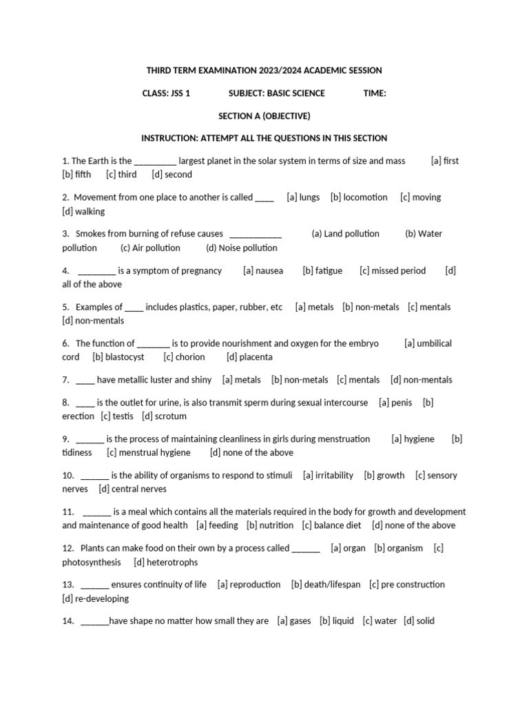 Third Term Basic Science JSS 1 | PDF | Force | Teaching Methods & Materials