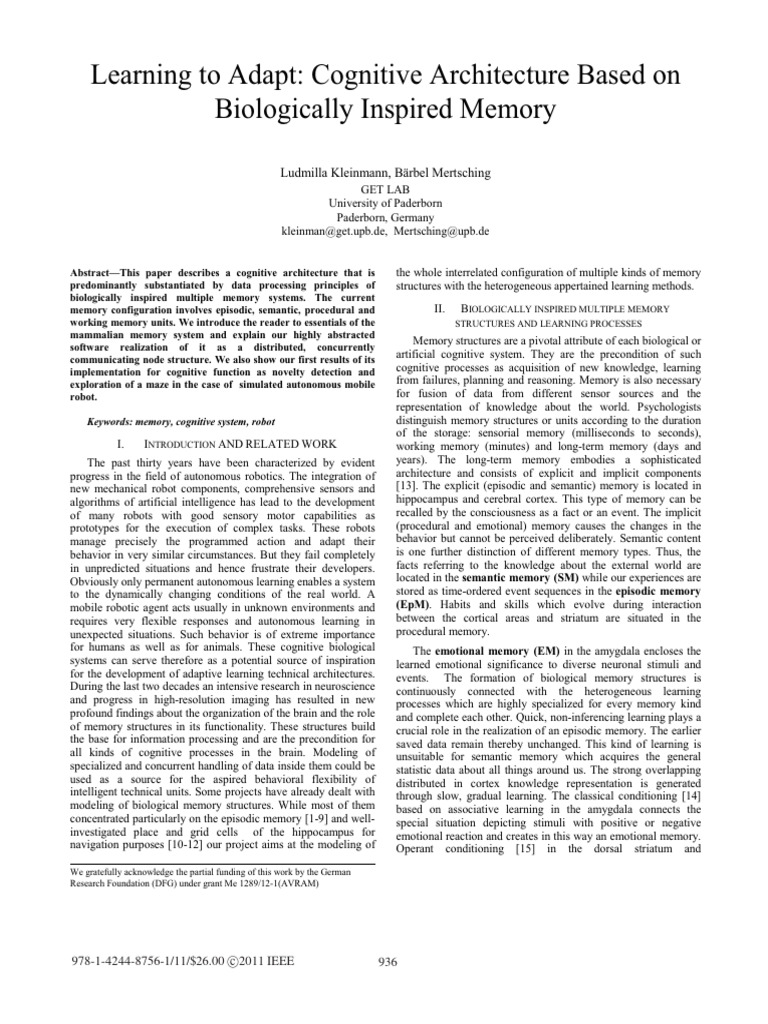 Learning To Adapt Cognitive Architecture Based On Biologically Inspired Memory | PDF