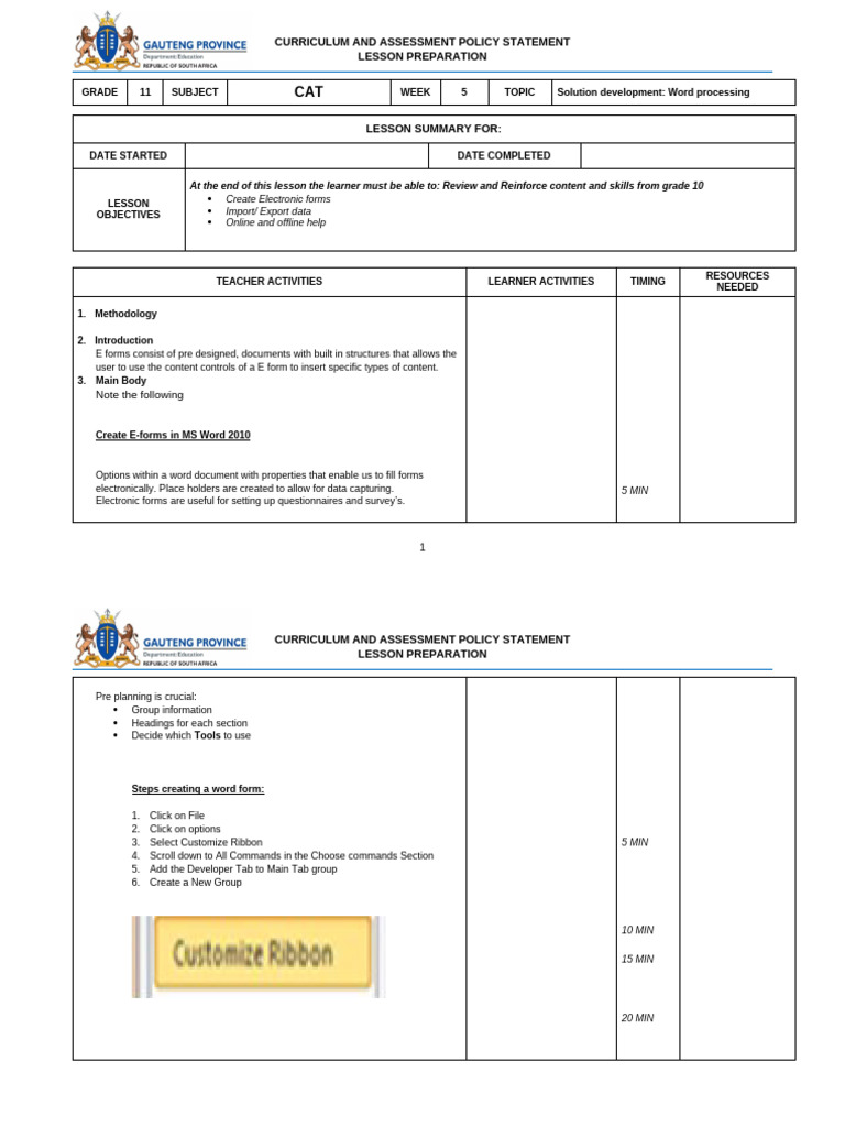 Lesson Plan E Forms | PDF