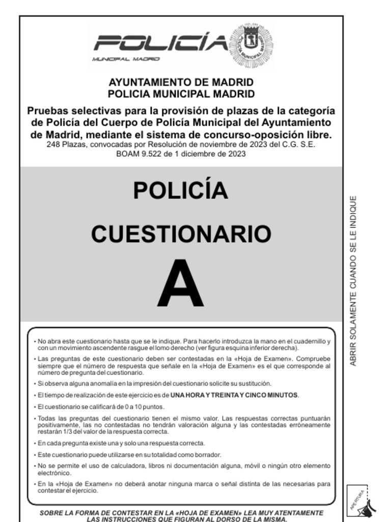 EXAMEN POLICIA LOCAL MADRID 2024 | PDF