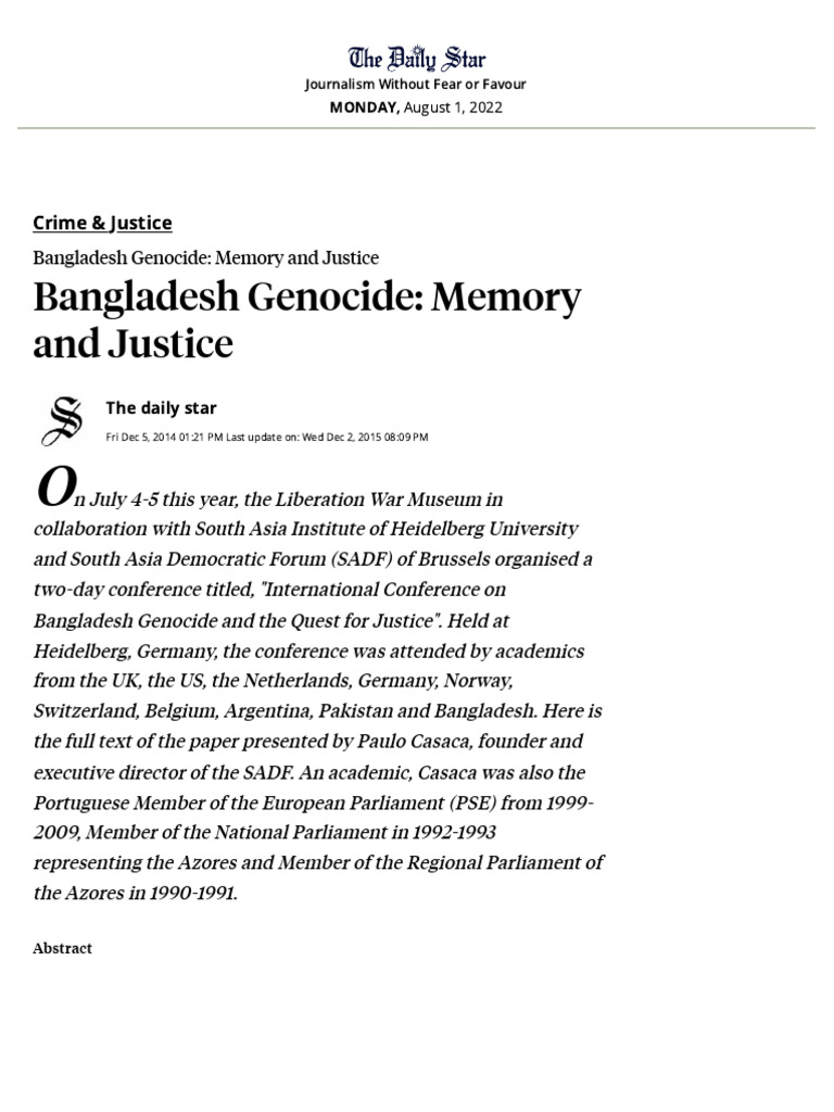 Bangladesh Genocide - Memory and Justice - The Daily Star | PDF