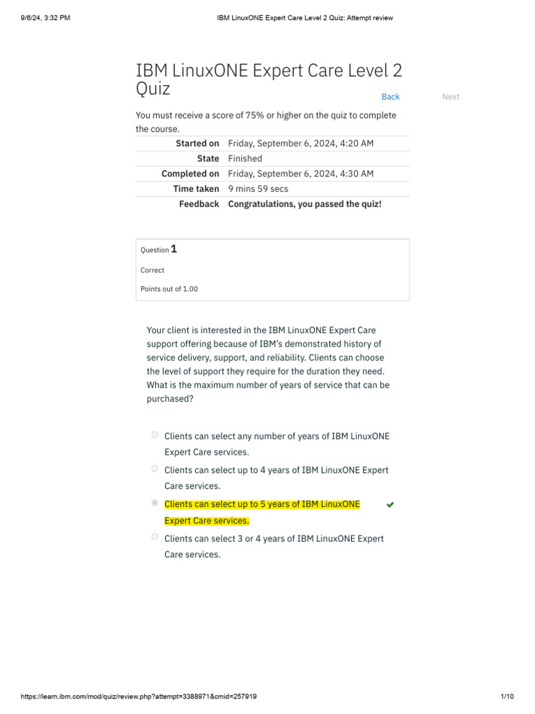 IBM LinuxONE Expert Care Level 2 Quiz | PDF
