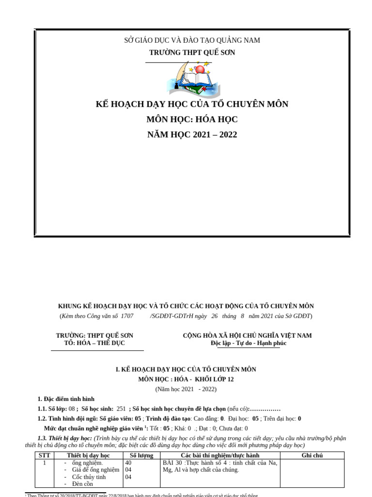 KHGD Va HD Mon Hoa 12-21-22 Dau Nam | PDF