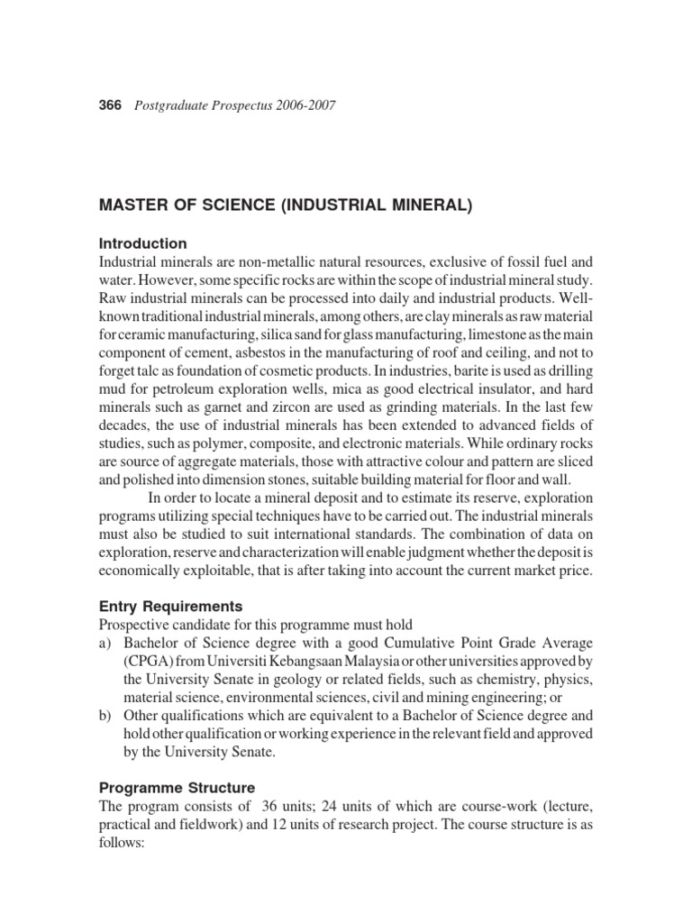 MSc in Industrial Minerals at UKM | PDF | Geology | Minerals
