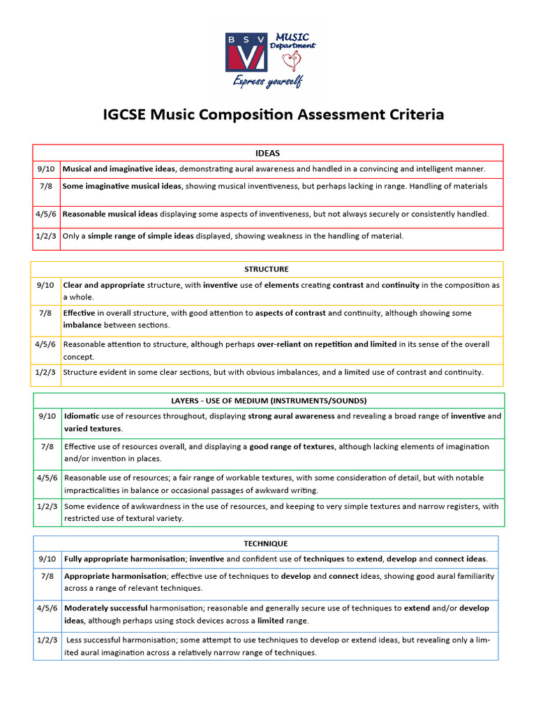 GCSE Composition Criteria Grid | PDF