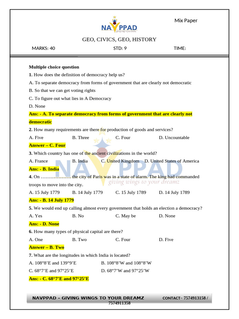 SS MIX ANSWER PAPER | PDF