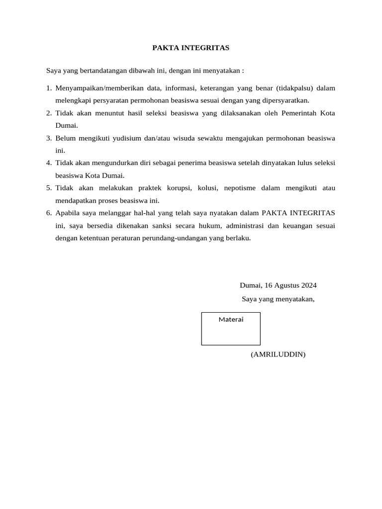 Pakta Integritas | PDF