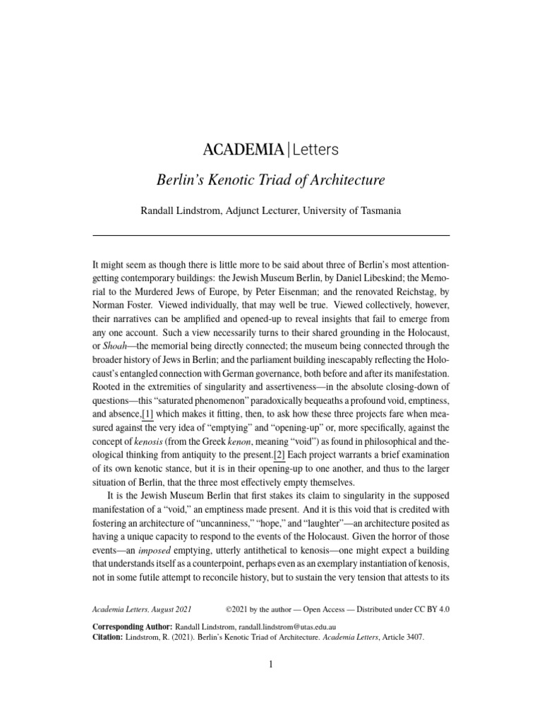Berlins Kenotic Triad of Architecture | PDF