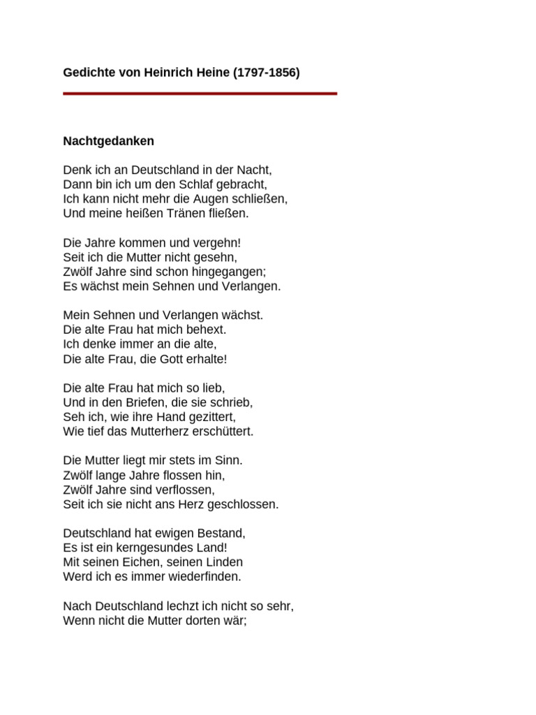 Unit 3 - Handout - Heinrich Heine - Gedichte | PDF