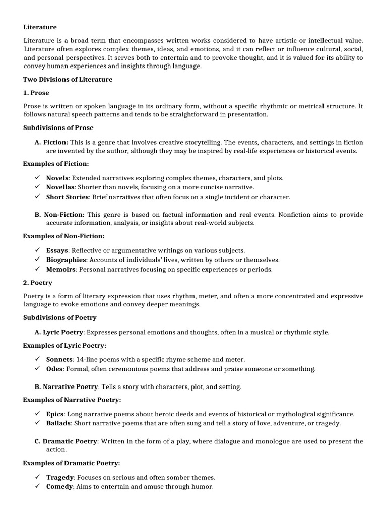 Divisions of Literature | PDF | Poetry | General Fiction