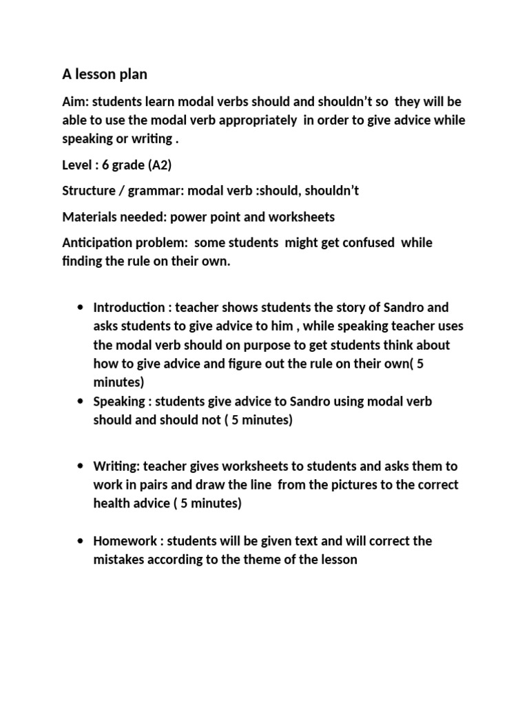 A Lesson Plan Modal Verbs | PDF