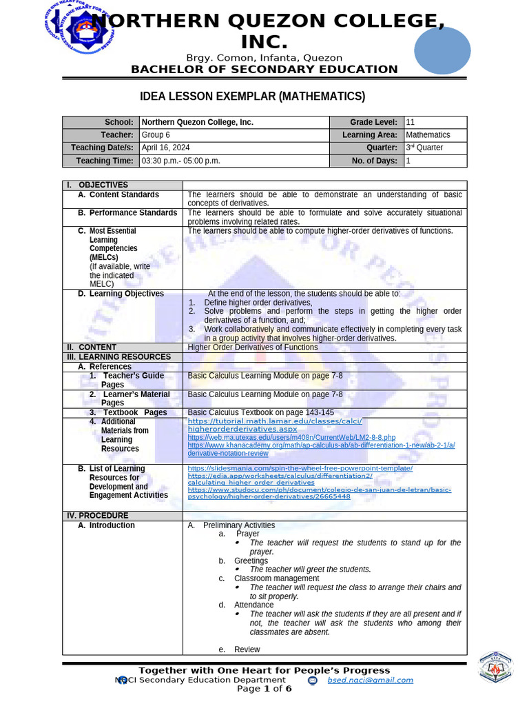 Demo Lesson Plan Stem-1b | PDF | Derivative | Learning