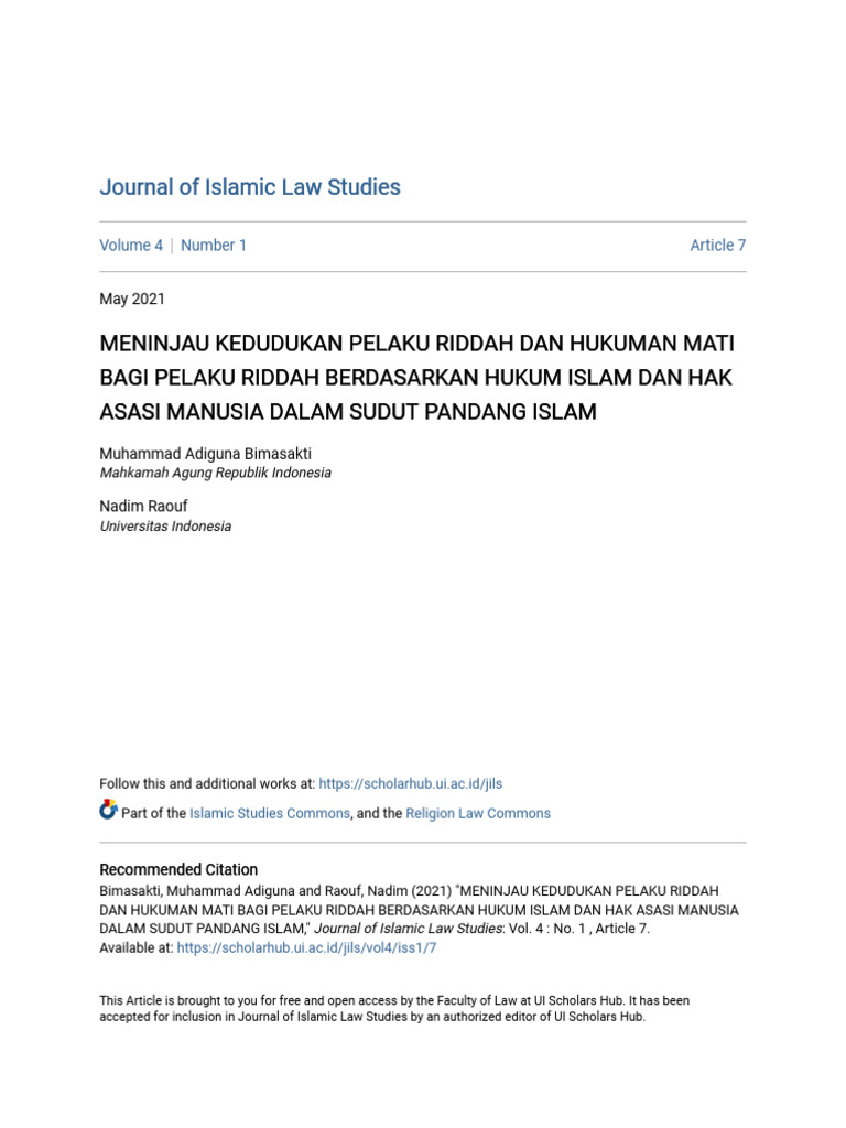 Meninjau Kedudukan Pelaku Riddah Dan Hukuman Mati Bagi Pelaku Riddah ...