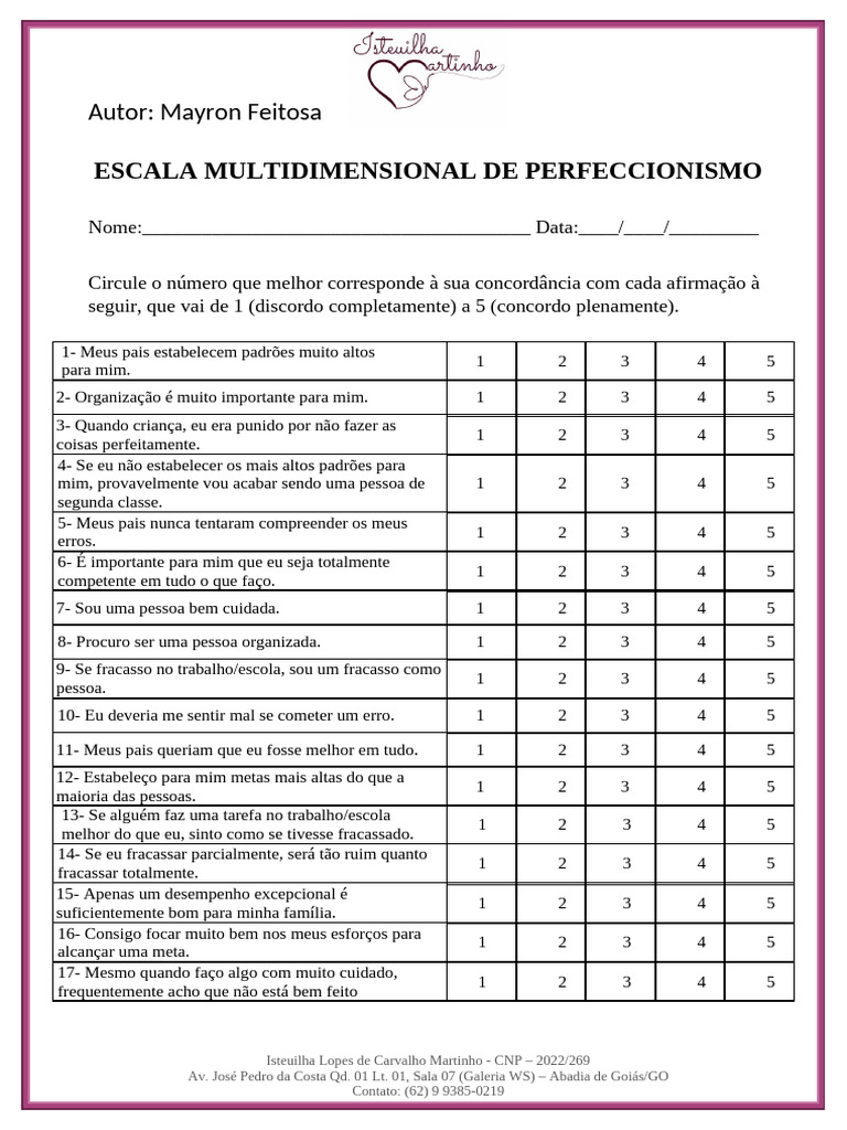 Escala Multidimensional de Perfeccionismo | PDF