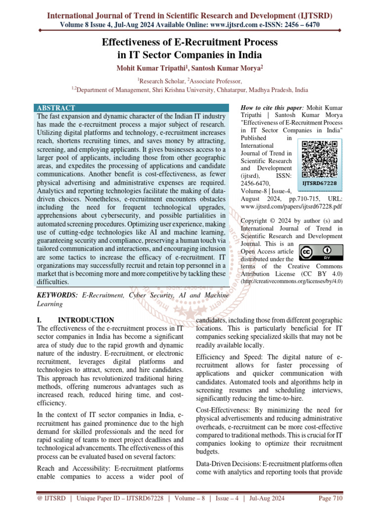 Effectiveness of E Recruitment Process in IT Sector Companies in India | PDF | Recruitment ...