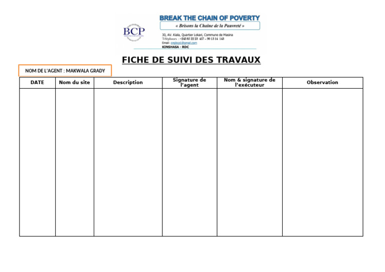 Fiche de Suivi Des Travaux | PDF