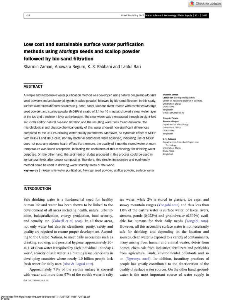 Low Cost and Sustainable Surface Water P | PDF