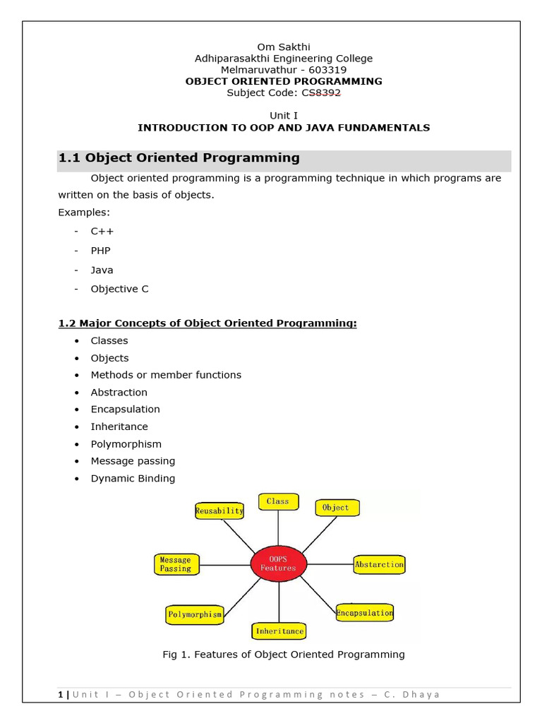 Unit I OOPS Material | PDF