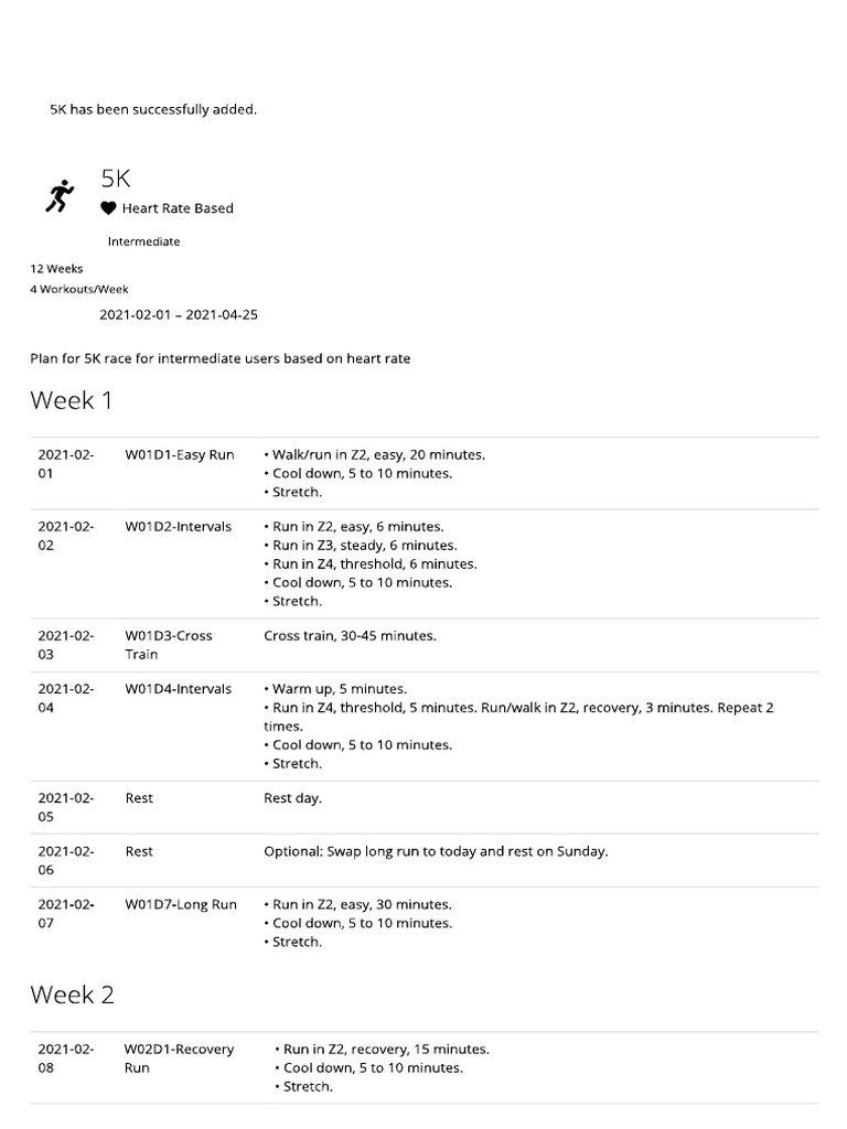 5k Training Plan Intermediate | PDF