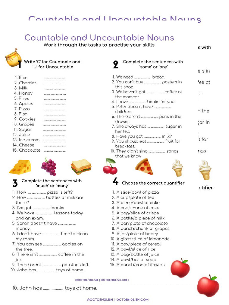 Countable and Uncountable Nouns Worksheet Templates Layouts Writing ...