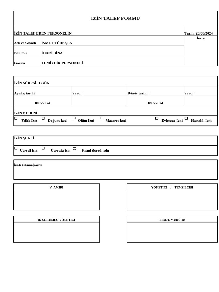 İZİN TALEP FORMU | PDF
