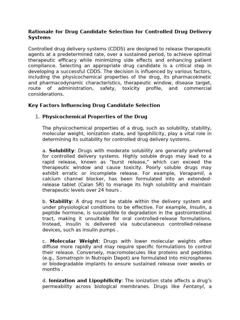 Rationale For Drug Selection of CRDDS | PDF | Pharmaceutical ...