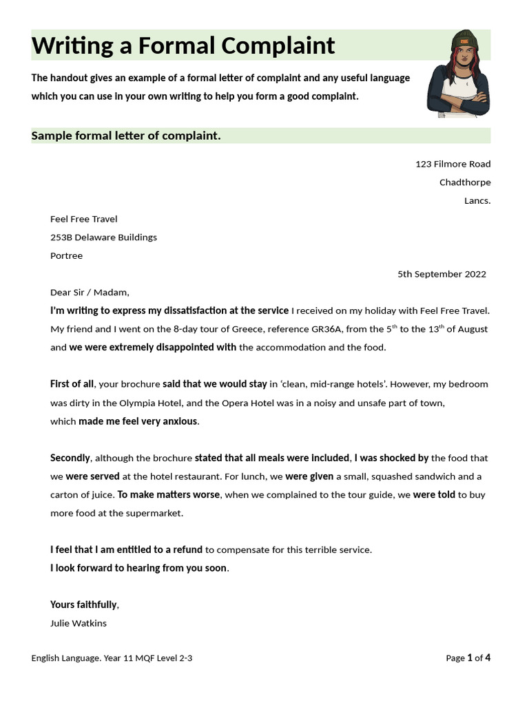 Sample Formal Complaint Letter Guide | PDF