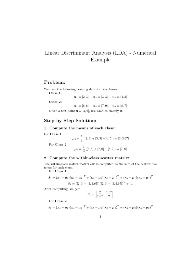 LDA - Numerical Example | PDF