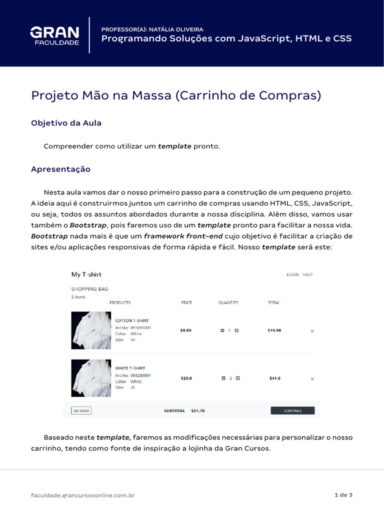 Apostila - Projeto Mão Na Massa (Carrinho de Compras) | PDF
