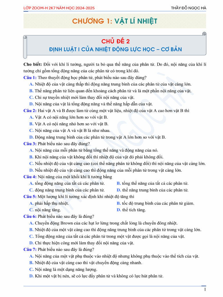 BTVN B03 ZOOM-H 2K7 THẦY ĐỖ NGỌC HÀ | PDF