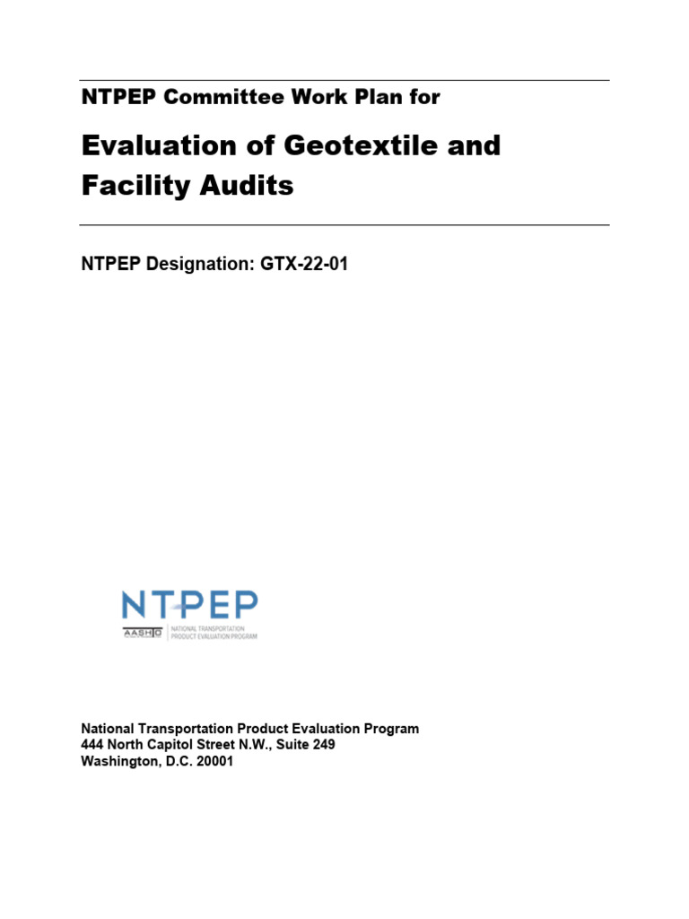 AASHTO NTPEP GTX WorkPlan 22-01 FINAL | PDF