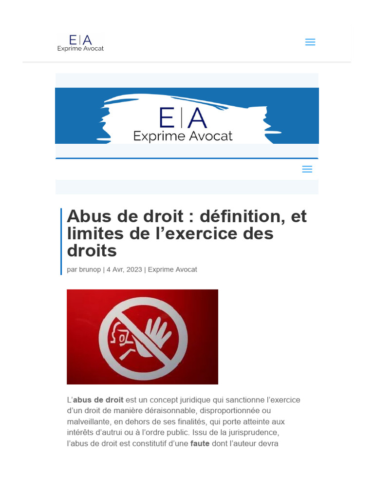 Abus de Droit - Définition, Et Limites de L'exercice Des Droits | PDF