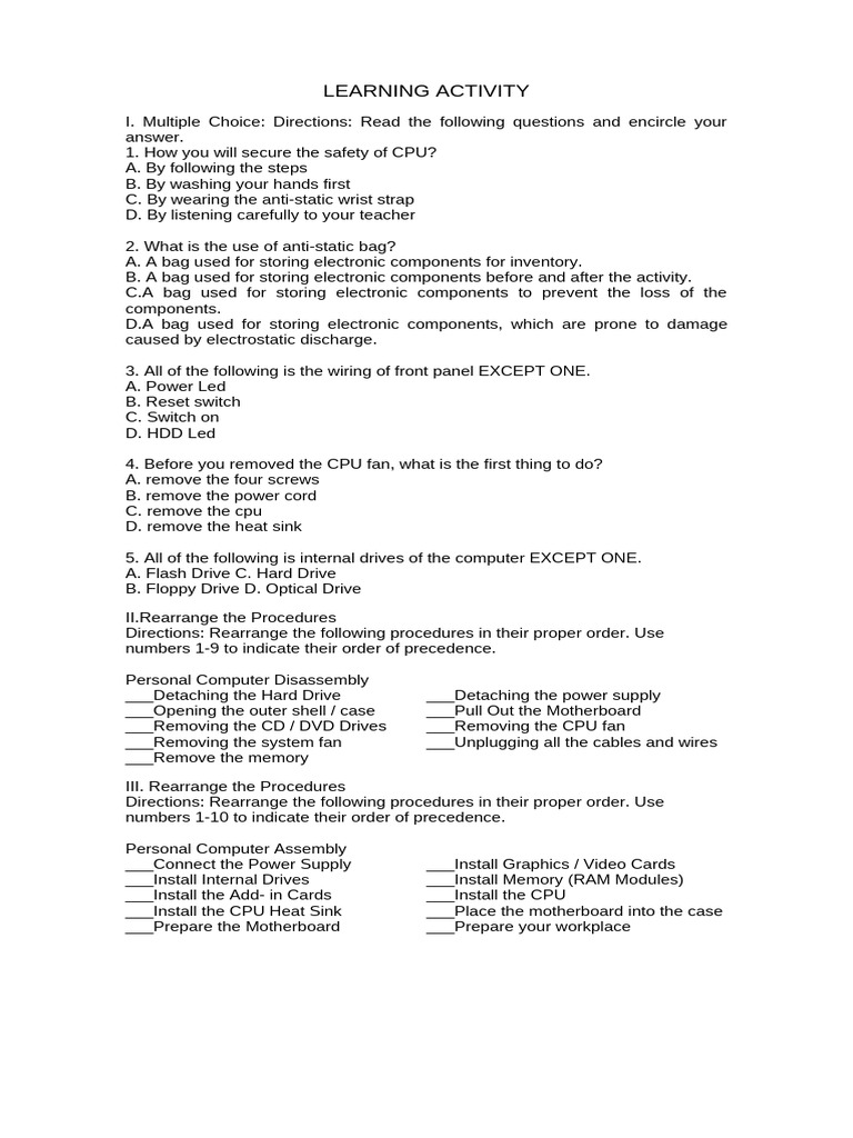 PC DISASSEMBLE AND ASSEMBLE | PDF