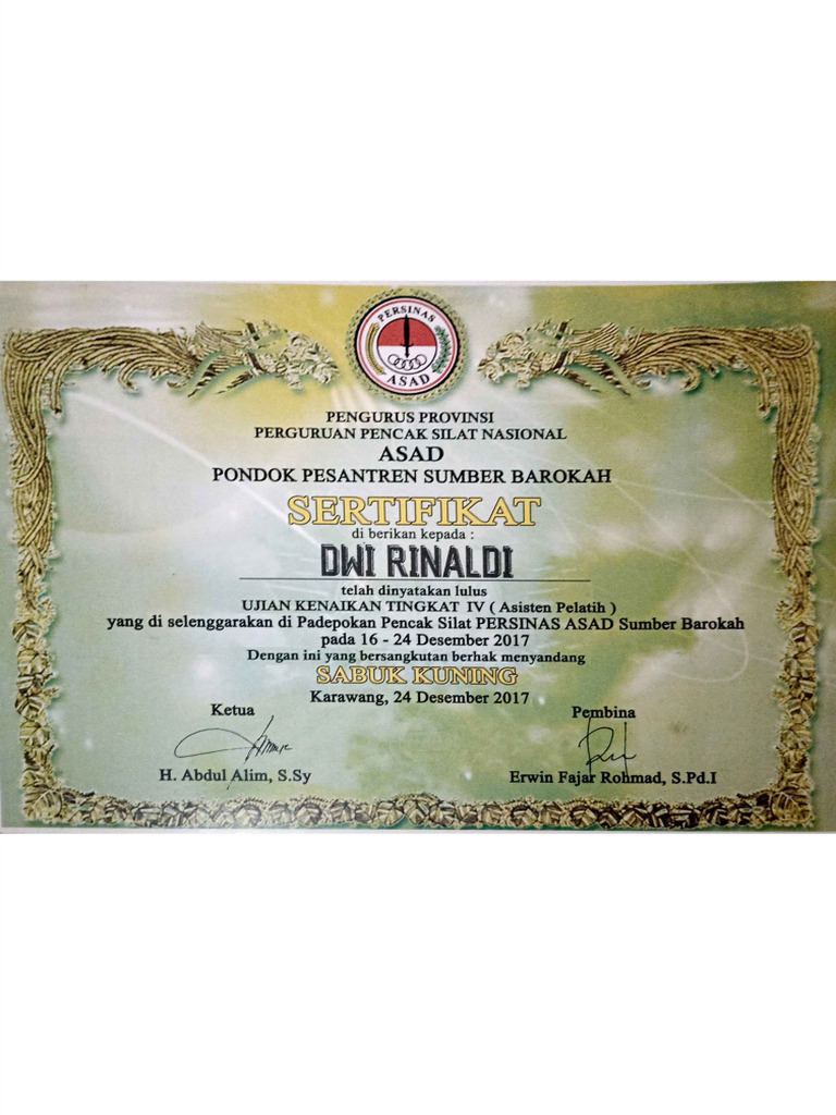 Sertifikat Beladiri Persinas - 11zon | PDF