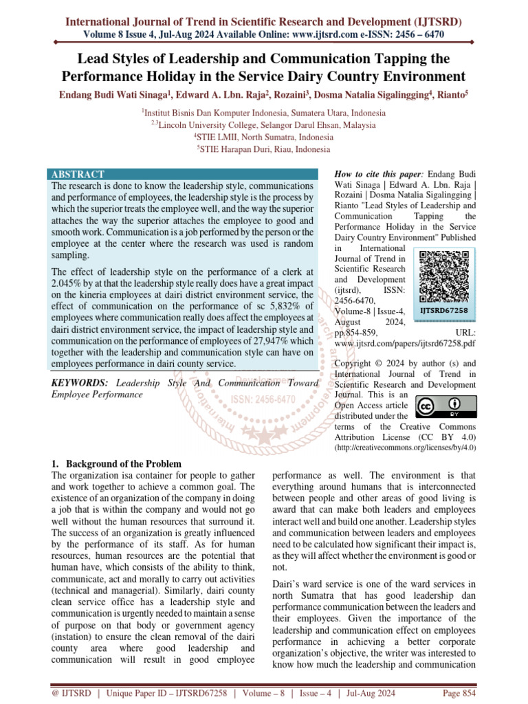 Lead Styles of Leadership and Communication Tapping The Performance ...