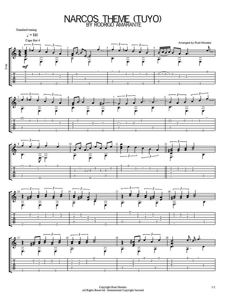 Narcos Theme (Tuyo) Arr. by Ruel Morales | PDF