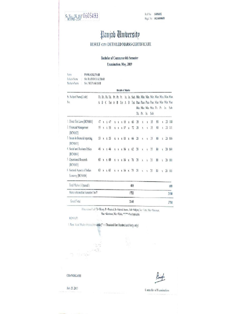 Final Marks Sheet | PDF